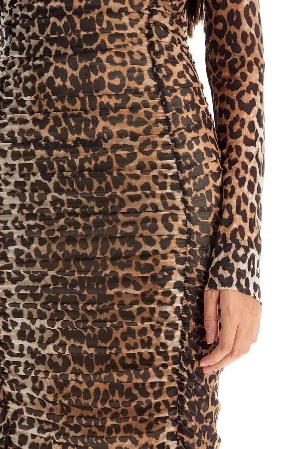 Ganni Animal Print Mesh Midi Dress In Beige - 31% Off | Editorialist