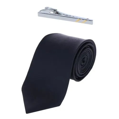Trafalgar Silk Neck Tie & Tie Bar Set - Black