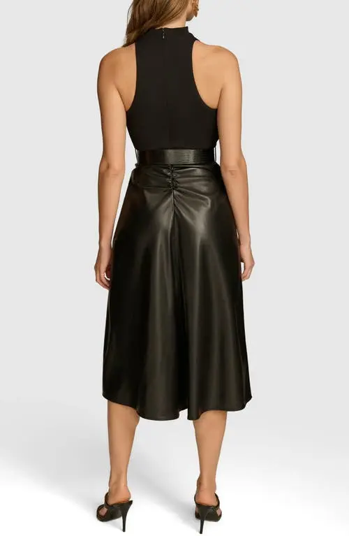 Donna Karan New York Belted Mixed Media Midi Dress In Black/Black - 40% Off  | Editorialist