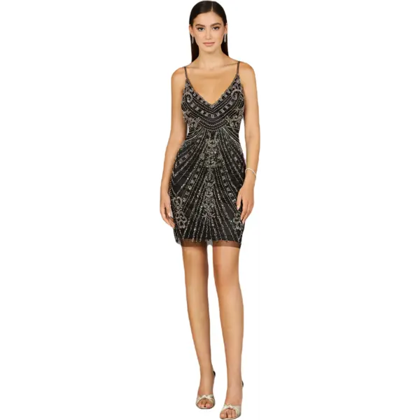 LARA NEW YORK Embellished V-neck Cocktail Dress - Black
