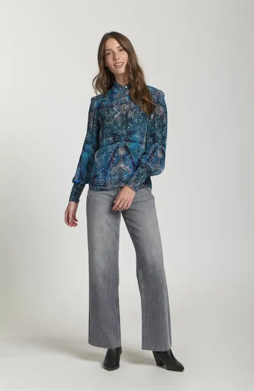 APNY Puff Sleeve Button Front Top