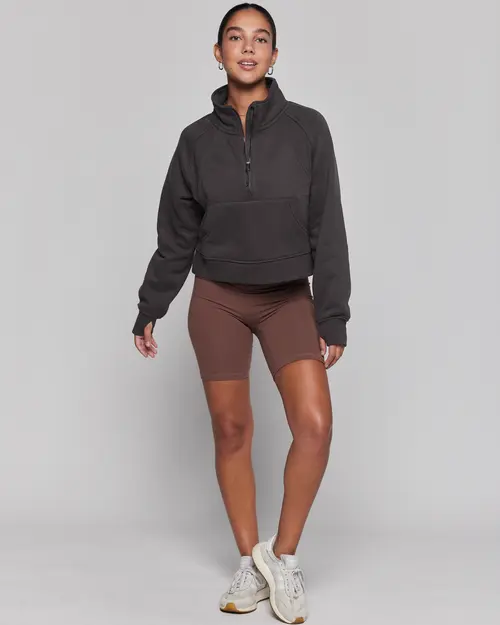 REBODY Fleece Crop Half Zip Sweatshirt - Phantom Grey