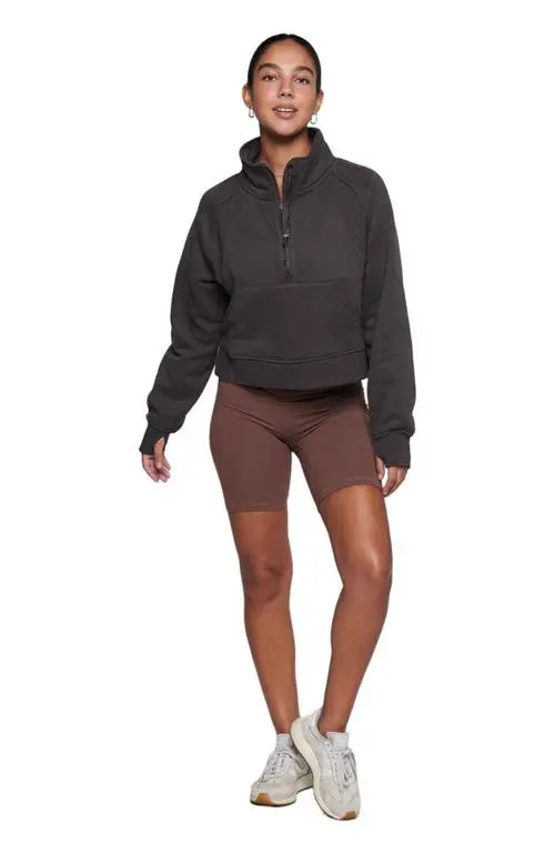REBODY Fleece Crop Half Zip Sweatshirt - Phantom Grey
