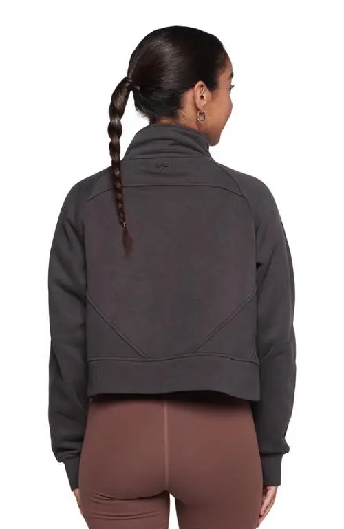 REBODY Fleece Crop Half Zip Sweatshirt - Phantom Grey
