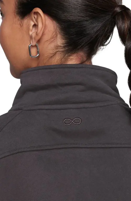 REBODY Fleece Crop Half Zip Sweatshirt - Phantom Grey