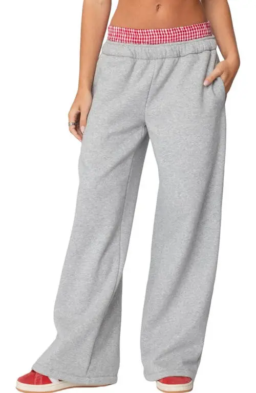 EDIKTED Gingham Waist Wide Leg Sweatpants - Gray