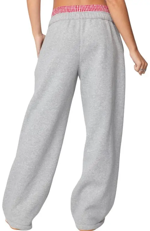 EDIKTED Gingham Waist Wide Leg Sweatpants - Gray