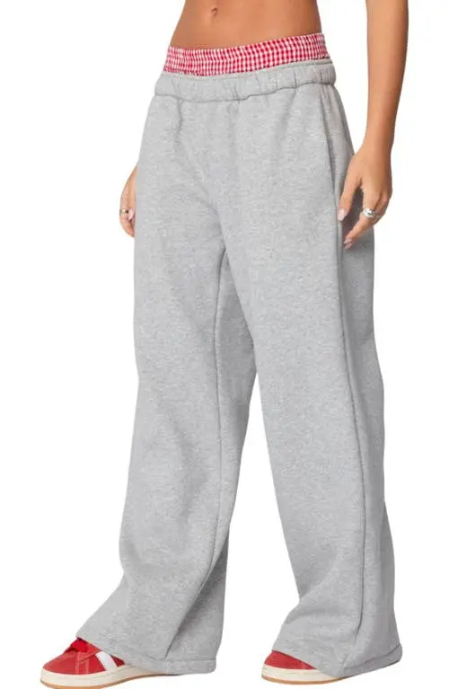 EDIKTED Gingham Waist Wide Leg Sweatpants - Gray