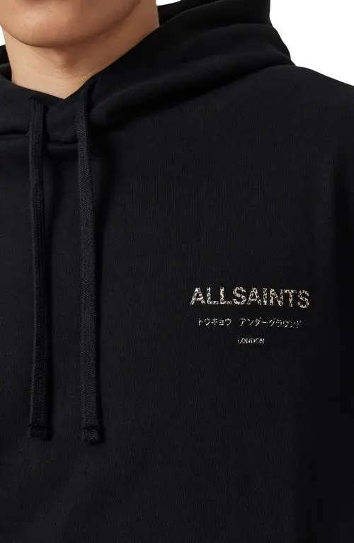 ALLSAINTS Underground Logo Graphic Hoodie - Jet Black/dark Leopard