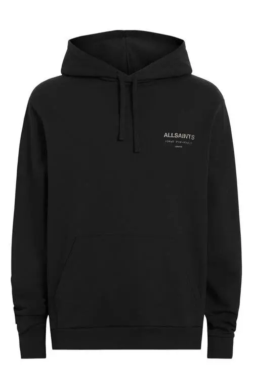 ALLSAINTS Underground Logo Graphic Hoodie - Jet Black/dark Leopard