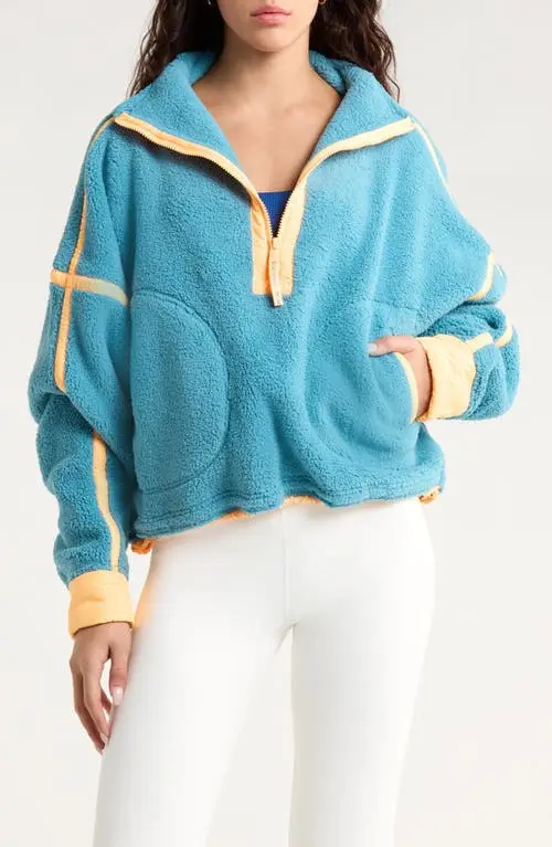 Free People Mountain High Fleece Half Zip Pullover - Celestial Blue