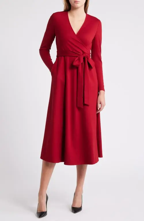 Anne Klein Serenity Long Sleeve Faux Wrap Dress In Titian Red - 50% Off |  Editorialist