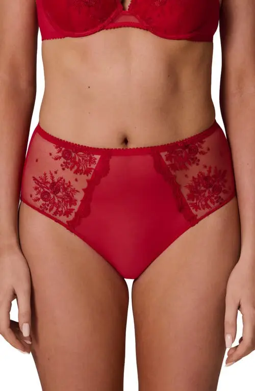 Simone Perele Intrigue Floral Embroidered Briefs - Opera Red