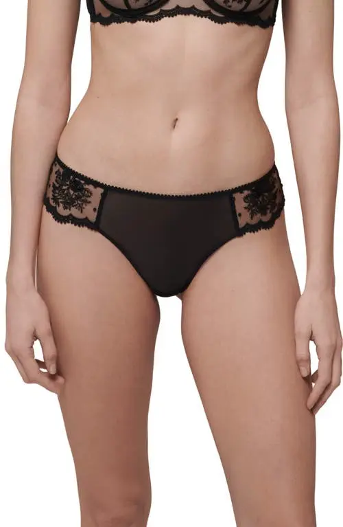 Simone Perele Intrigue Floral Embroidered Tanga - Black