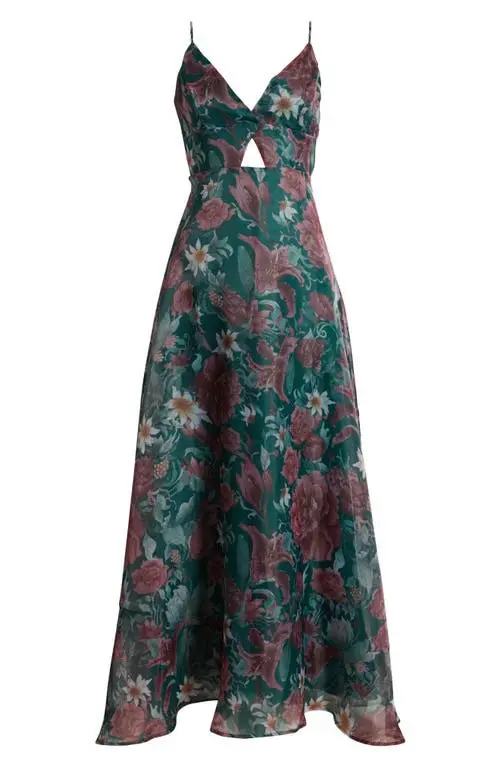 Lulus Organza Floral Maxi Dress In Green/Pink/Ceram - 81% Off | Editorialist
