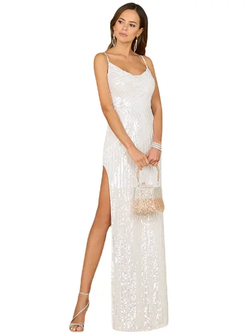 LARA NEW YORK Sequin Gown With Cut-out Waist - Ivory