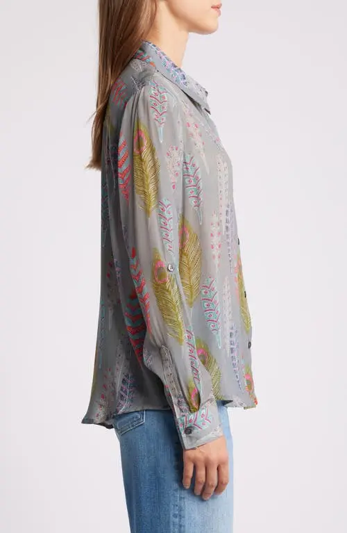 APNY Abstract Print Roll Tab Sleeve Chiffon Button-up Shirt