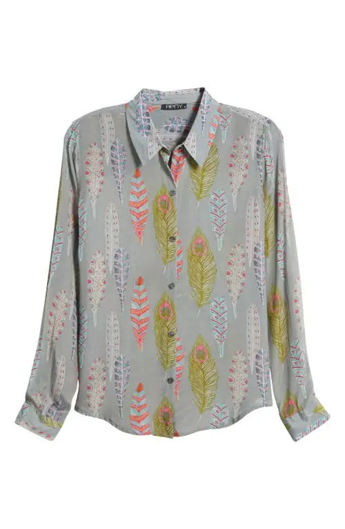 APNY Abstract Print Roll Tab Sleeve Chiffon Button-up Shirt