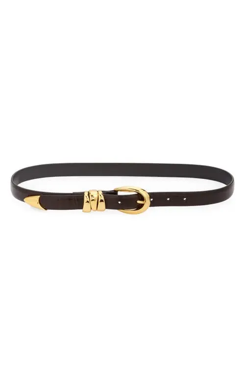 Madewell Triple Keeper Croc Embossed Leather Belt - Chocolate Raisin