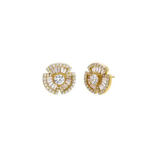 BY ADINA EDEN Pave X Baguette Flower Stud Earring