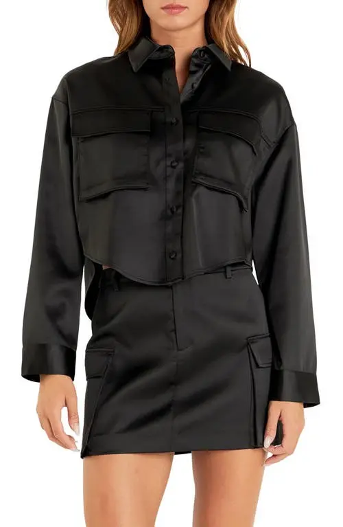 Endless Rose Pocket Detail Crop Satin Shirt