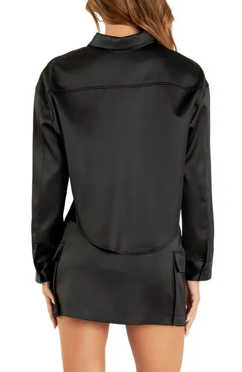 Endless Rose Pocket Detail Crop Satin Shirt