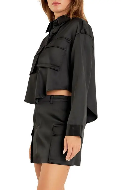 Endless Rose Pocket Detail Crop Satin Shirt