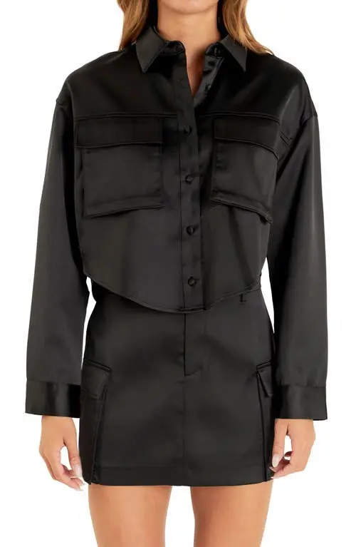 Endless Rose Pocket Detail Crop Satin Shirt