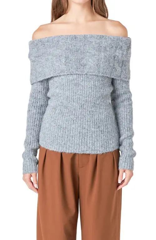 Endless Rose Off-the-shoulder Ribbed Sweater