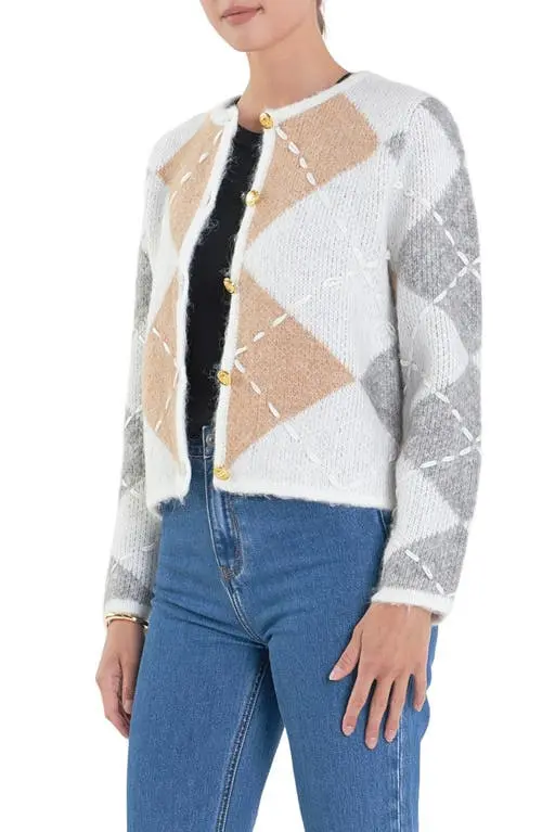 English Factory Argyle Knit Cardigan