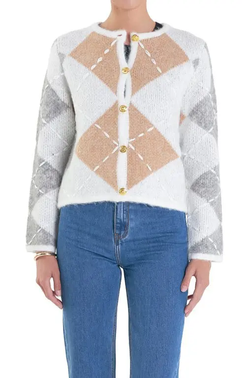 English Factory Argyle Knit Cardigan