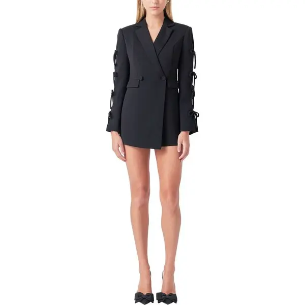 Endless Rose Bow Long Sleeve Blazer Romper - Black