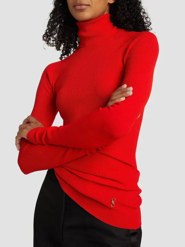 Proenza Schouler Fox Ribbed Turtleneck Top - Red