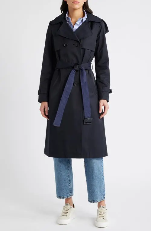 Sam Edelman Double-breasted Belted Trench Coat - Navy