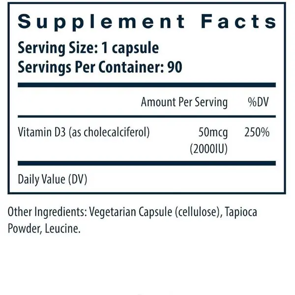 VITAL NUTRIENTS Vitamin D3 2000iu Veg 90 Capsules