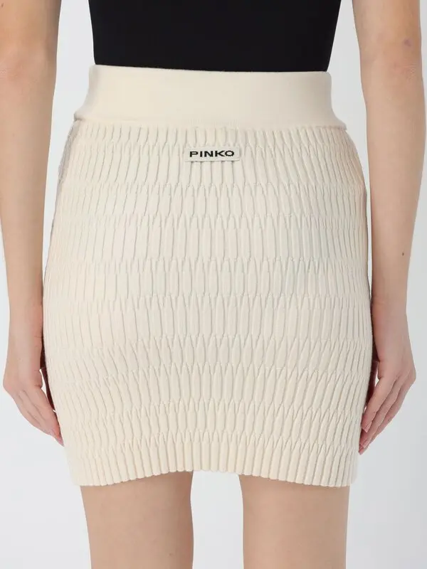 Pinko Textured Knit Skirt With Button Detailing - White