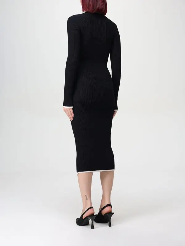 Elisabetta Franchi Ribbed V-neck Midi Dress With Logo Detail