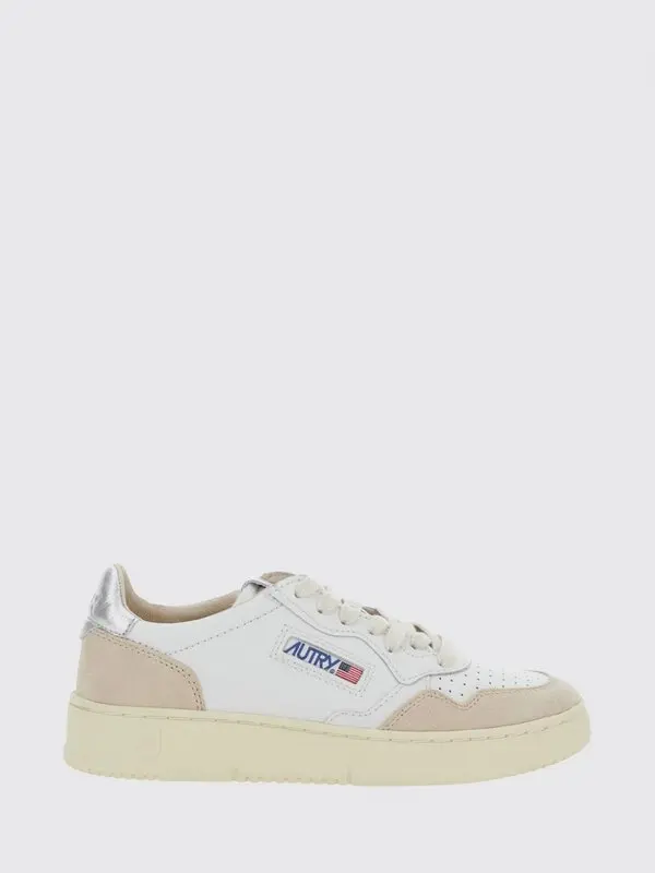 AUTRY Medalist Low Bi Leather Sneakers With Perforated Toe - Silver