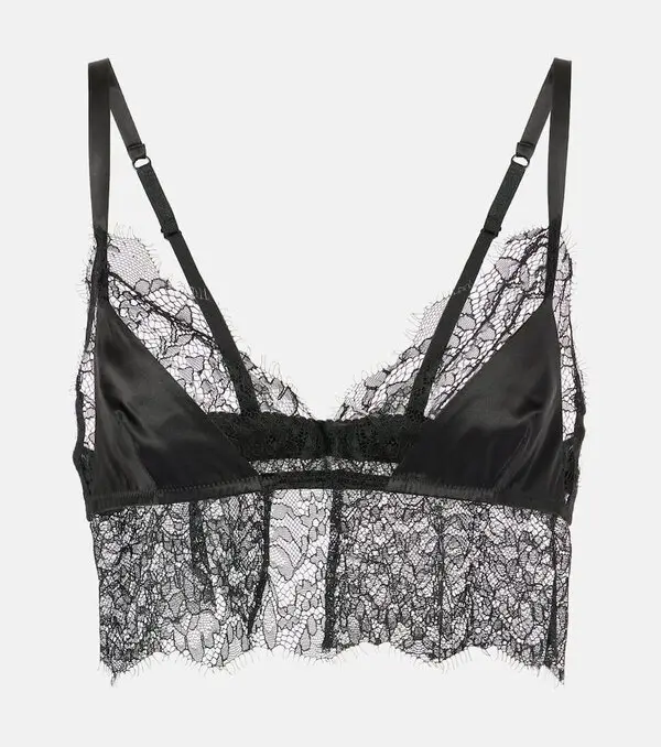 Dolce & Gabbana Lace-trimmed Satin Bralette - Black