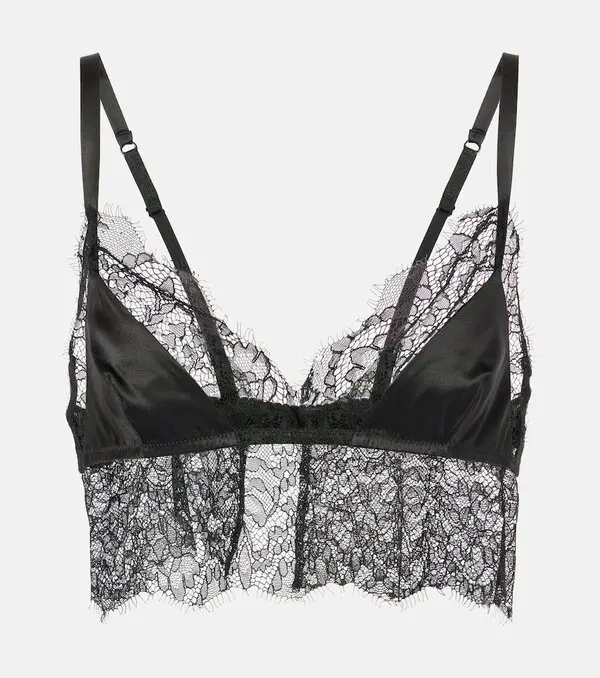 Dolce & Gabbana Lace-trimmed Satin Bralette - Black