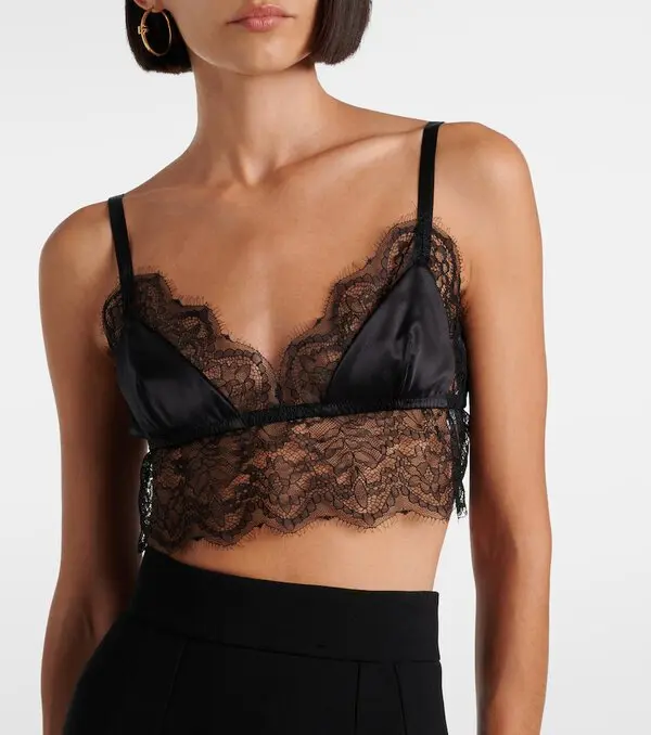 Dolce & Gabbana Lace-trimmed Satin Bralette - Black