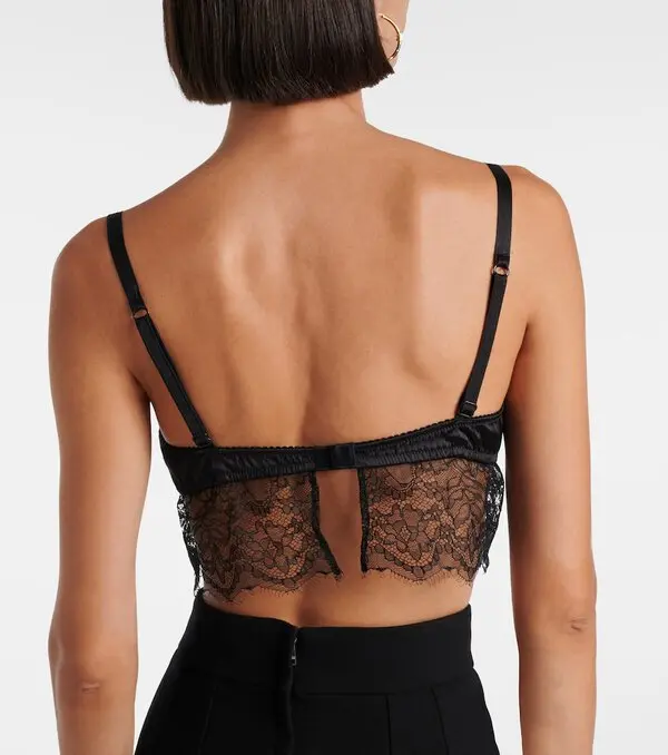 Dolce & Gabbana Lace-trimmed Satin Bralette - Black