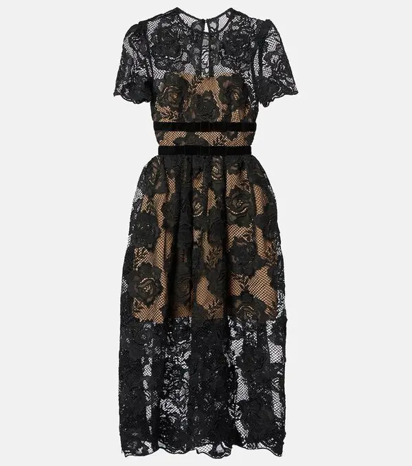 SELF-PORTRAIT Lace And Velvet Midi Dress