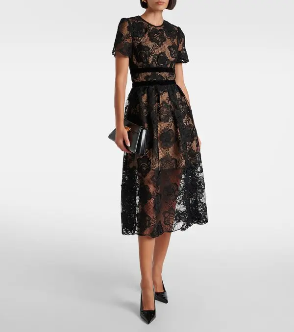 SELF-PORTRAIT Lace And Velvet Midi Dress