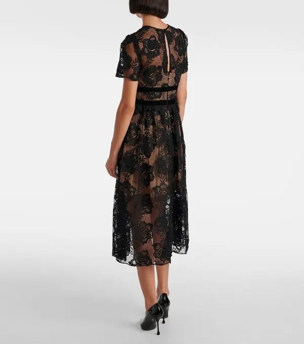 SELF-PORTRAIT Lace And Velvet Midi Dress