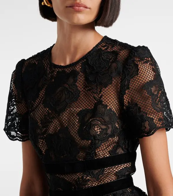 SELF-PORTRAIT Lace And Velvet Midi Dress