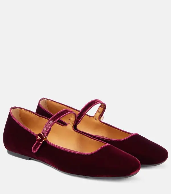 TOD'S Velvet Mary Jane Flats