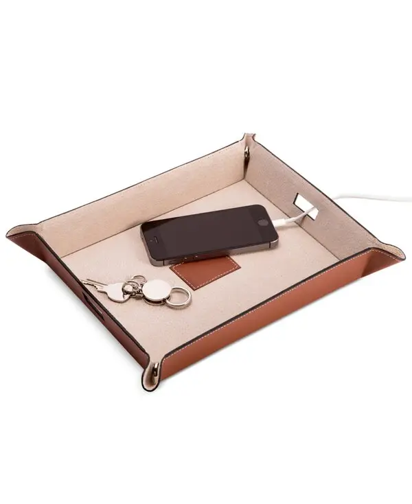BEY-BERK Leather Valet And Charging Station - Saddle