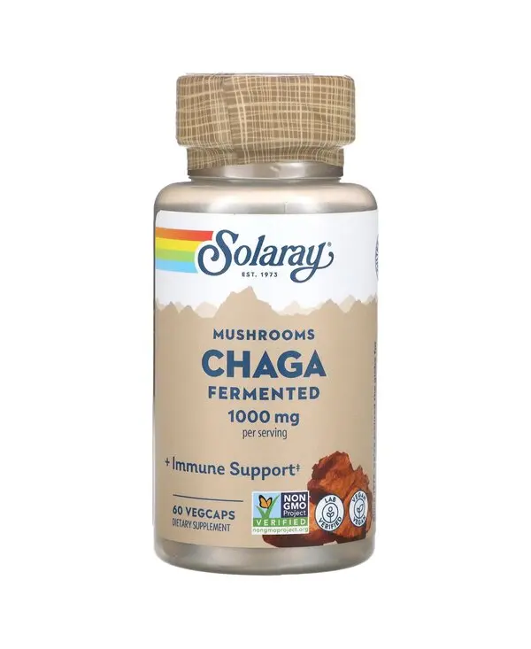 SOLARAY Fermented Chaga Mushrooms 60 Vegcaps - Assorted Pre-pack (see Table 9