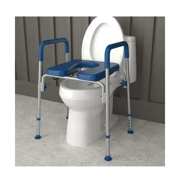 EMMA+OLIVER Maury Shower Commode Chair With Safety Rail - Blue